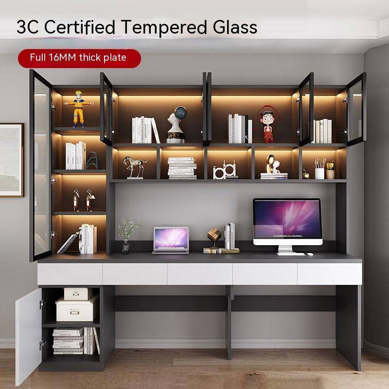 Double desk bookshelf integrated table computer table home desktop ...
