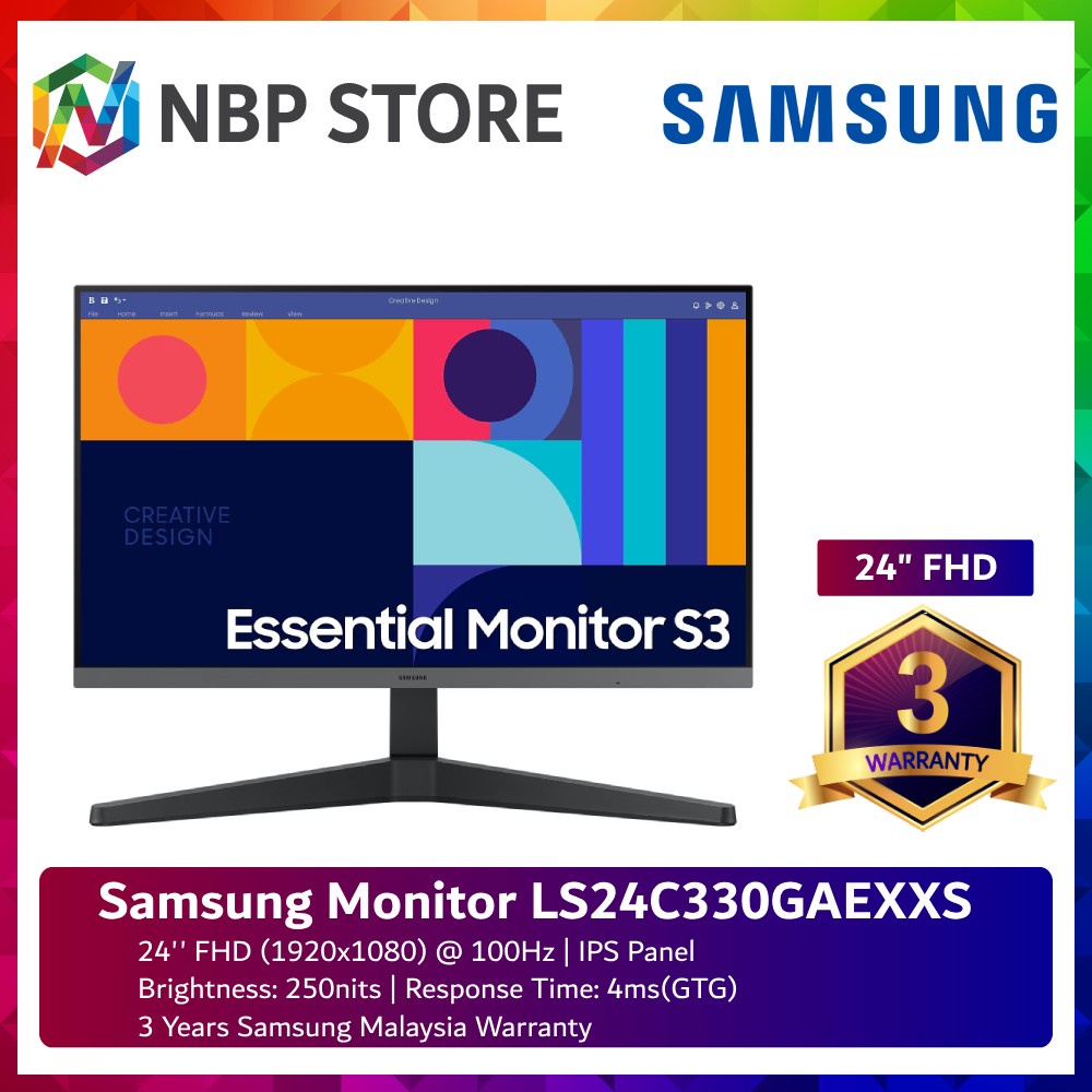 Samsung LS24C330GAEXXS 24" FHD 100Hz IPS Monitor ( DP, HDMI, 3 Yrs Wrty ...