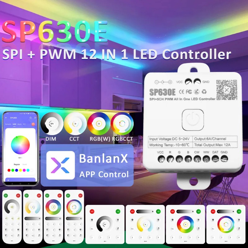 SP630E 12V 24V 5V 12 IN 1 LED Controller Bluetooth for WS2811 WS2812B ...