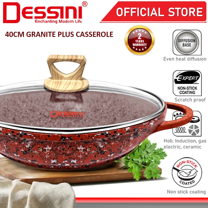 DESSINI ITALY 40CM Granite Plus Shallow Casserole Induction Non Stick ...