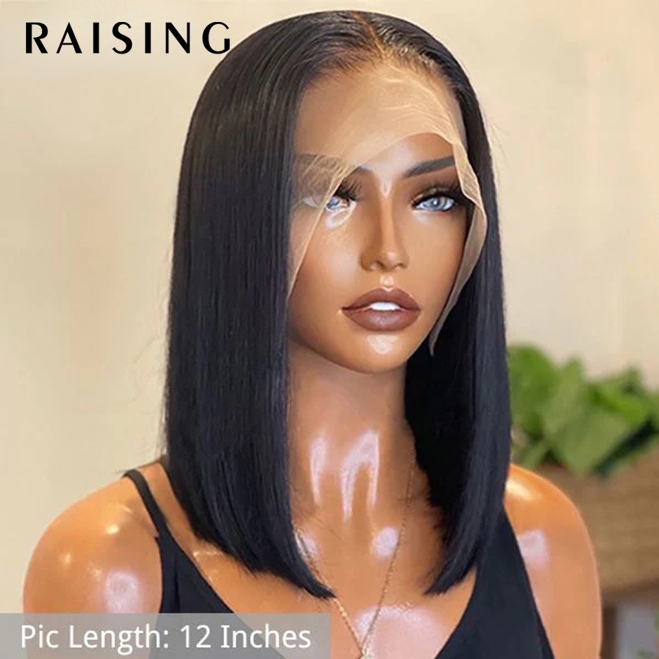 13*4 Glueless Bob Lace Wig Short Bob Wig Pre Plucked Bone Straight ...