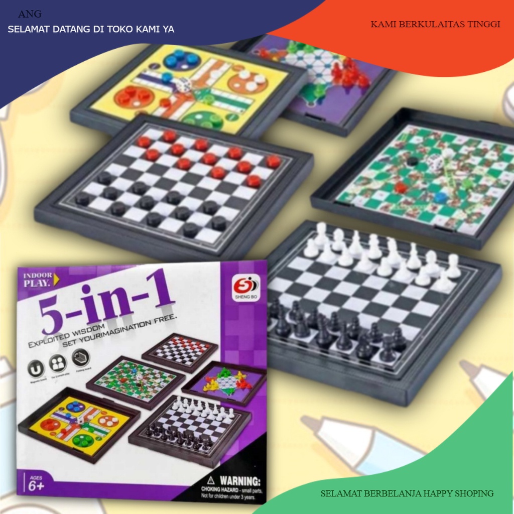 (ANG) 5 in 1 magnetic board game magnetic chess board game halma game ...