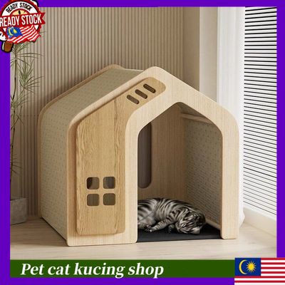sangkar kucing kayu Rumah Kucing Kayu Cat House Wooden Pet Bed Solid ...