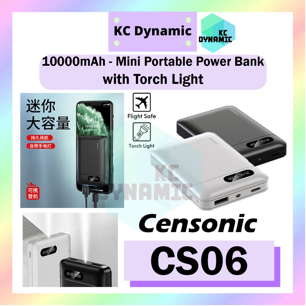 Censonic CS06 10000mAh Mini Power Bank with Torch Light Portable Mini Powerbank Bank Kuasa Mini ...