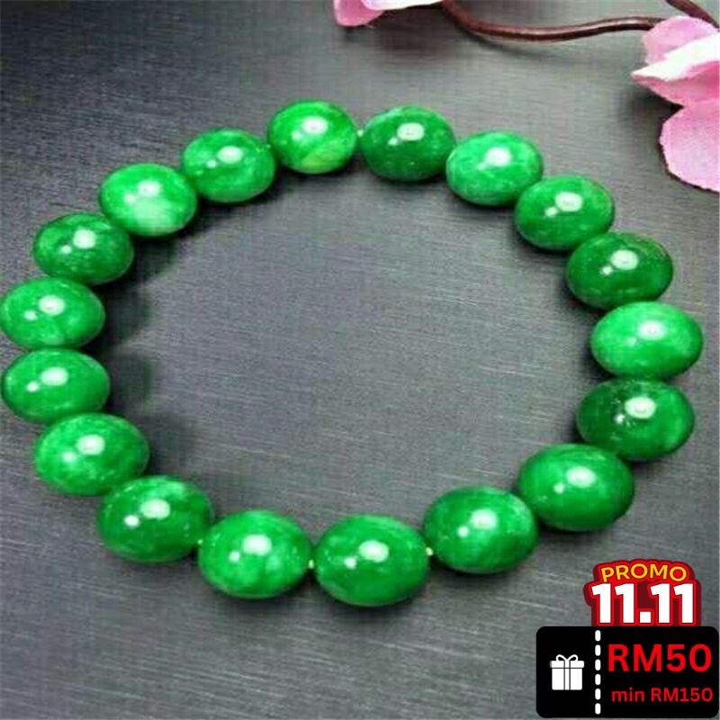 Quartzite Jade Round Bead Bracelet / Bangle / Gelang Batu Hijau Ori ...