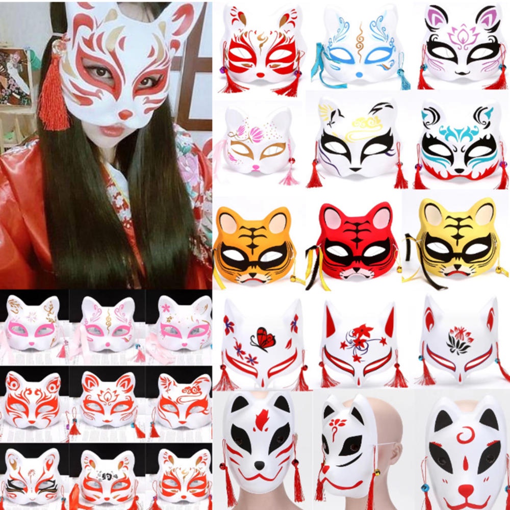 Japanese Cosplay Mask Half Face PVC Kabuki Kitsune Masks Fox Mask ...