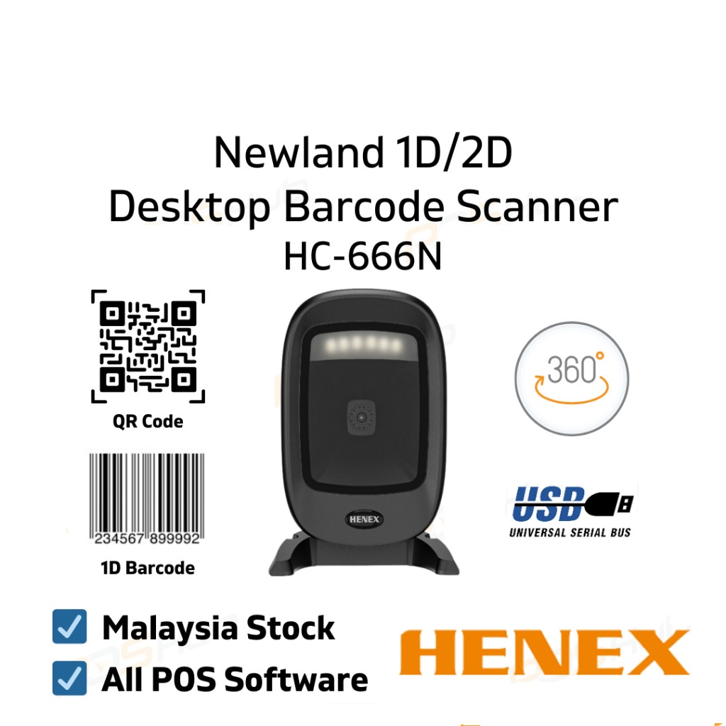 Henex HC666 USB 1D/2D Desktop Barcode Scanner Ewallet Scanner QR ...