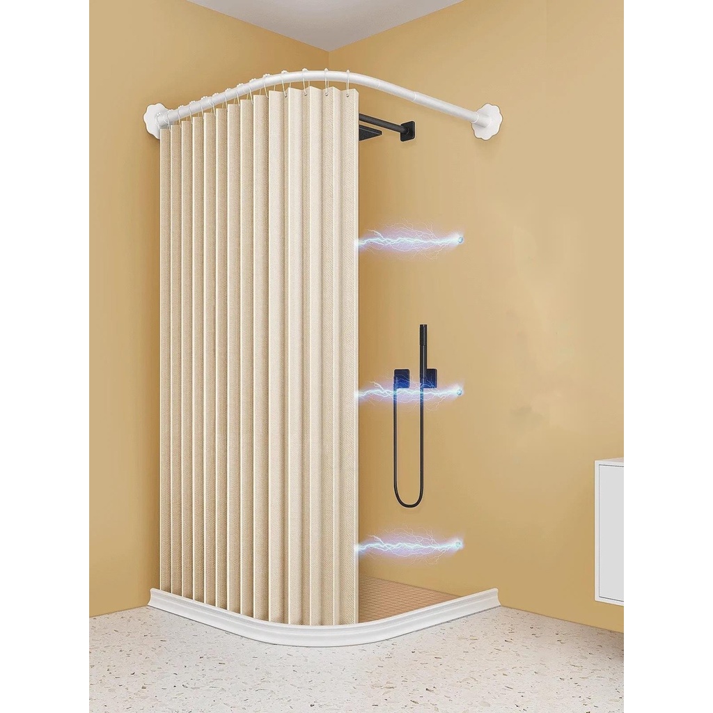 Bathroom Tarp Foldable Shower Curtain Set Non-perforating Magnetic L ...