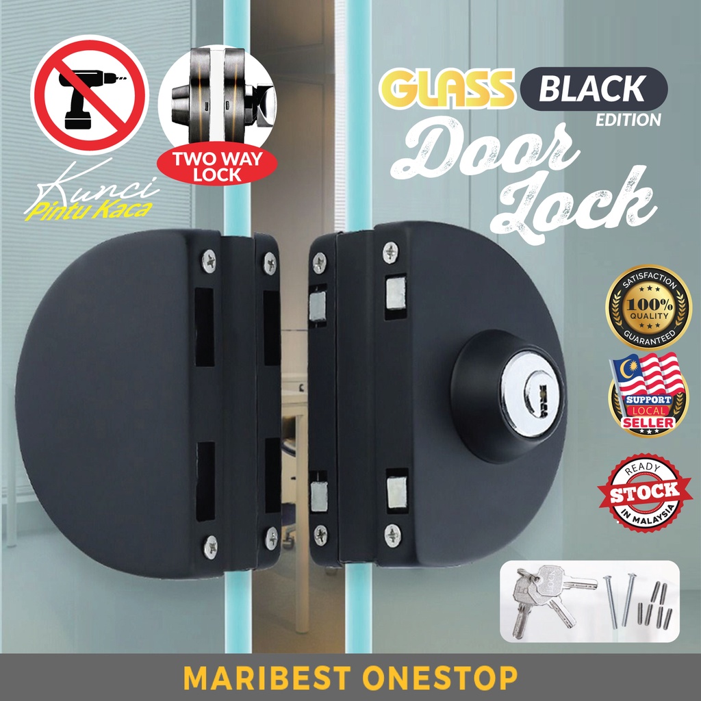 1 Set Black Edition Double Open Glass Door Lock Stainless Steel Sliding ...