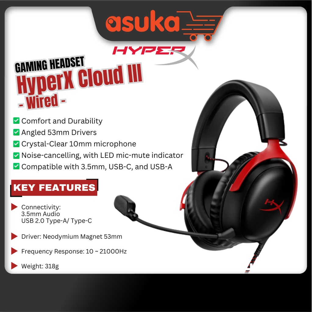 HyperX Cloud III Gaming Headset (Black/Red) | Shopee Malaysia