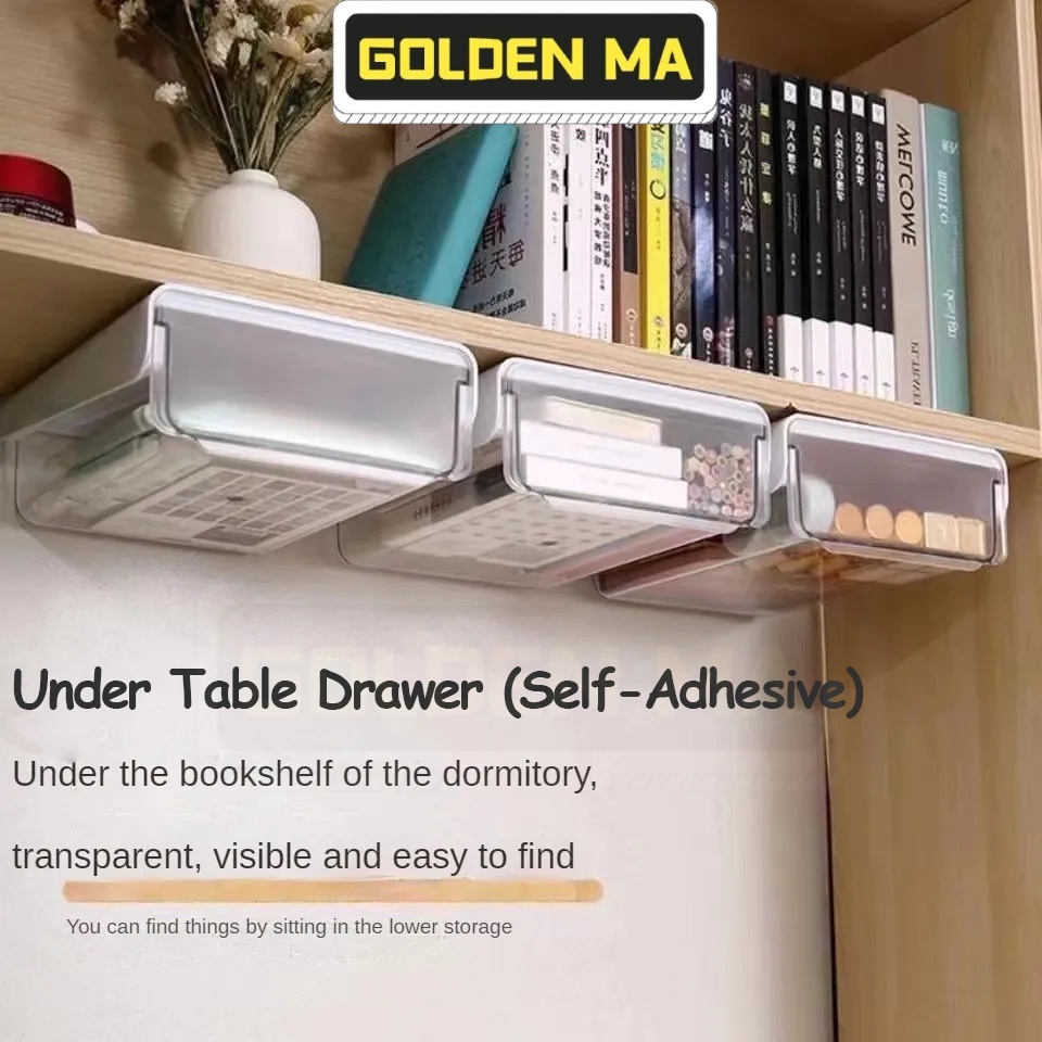 Under Table Desk Drawer Stationary Box Self-adhesive Under Drawer ...