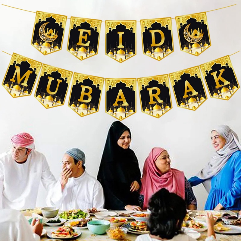 Hari Raya Mubarak Decoration Ramadan Flag Pulling Lesser Bairam Moon ...