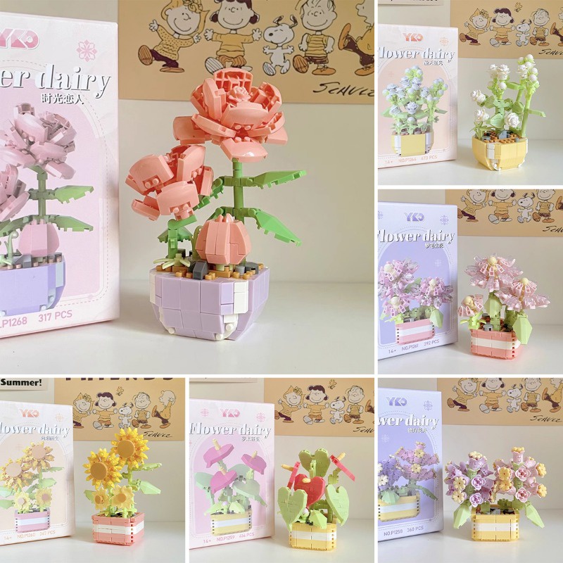 Diy Flowers Block Toys Set Assembled Bouquet Building Blocks Room ...