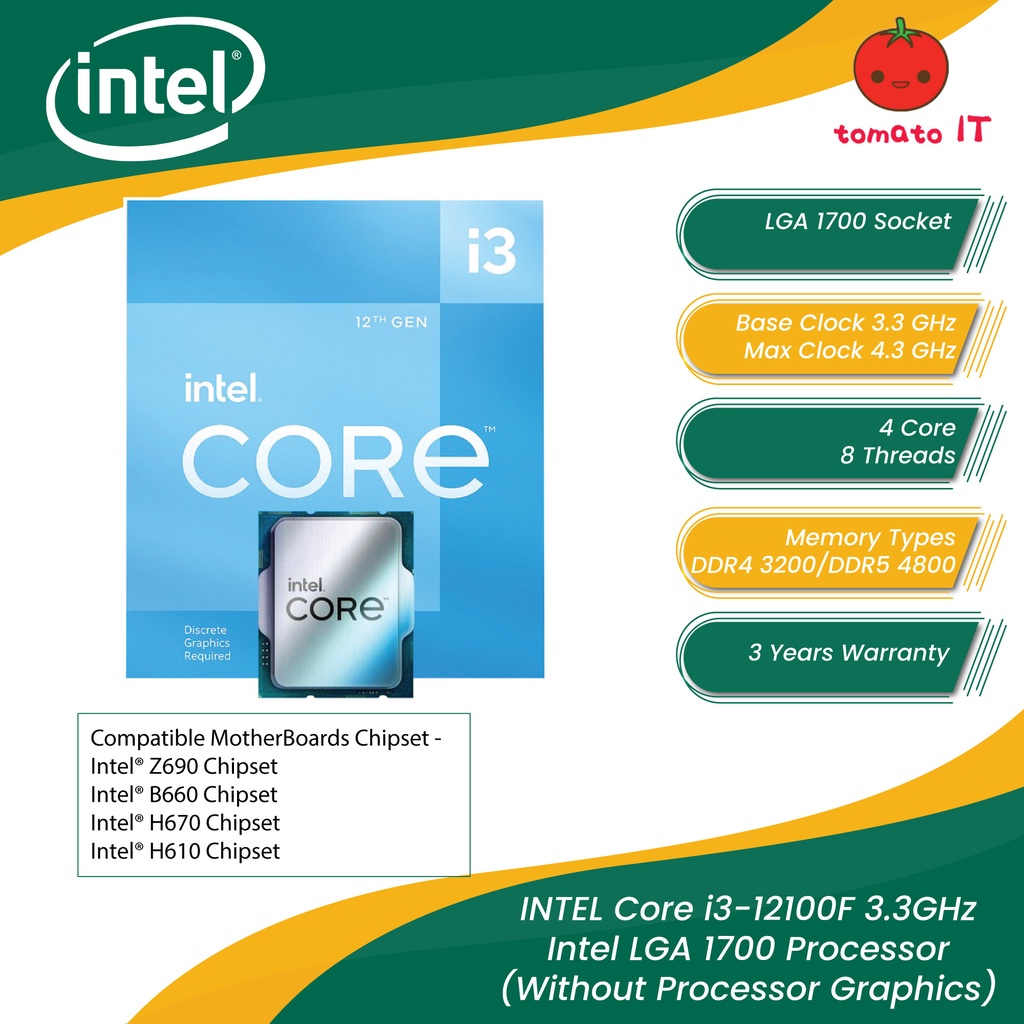 INTEL Core i3-12100F 3.3GHz LGA1700 Processor (Without Processor ...