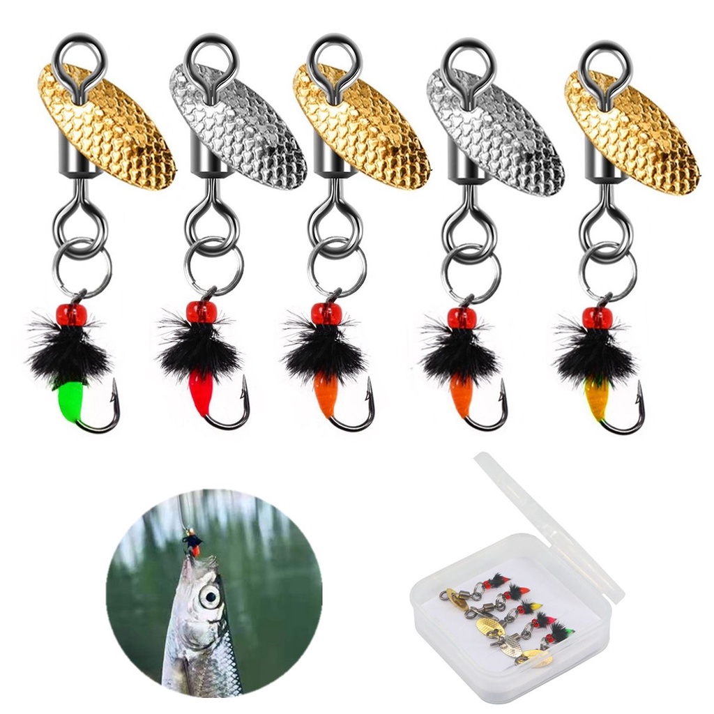5pcs/box Spinning Sequins Fly Fishing Lures Floating Bait with Box for ...