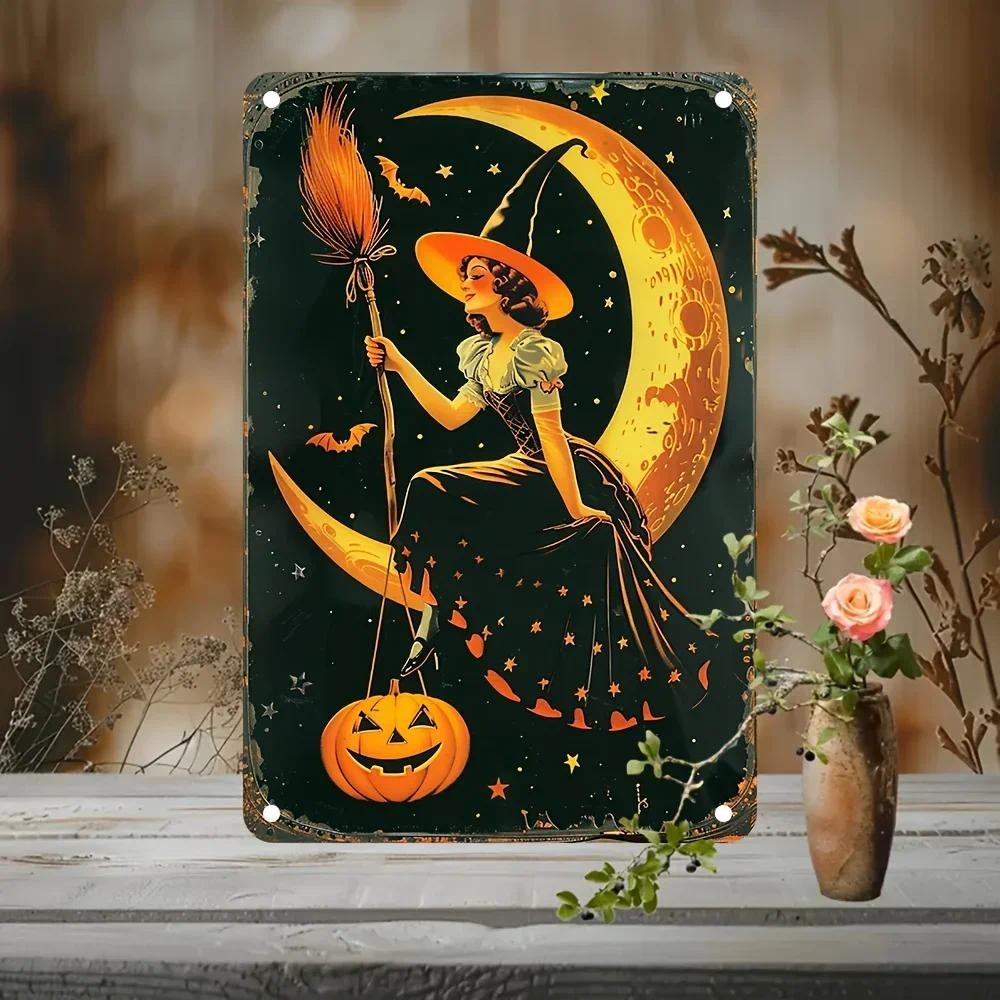 Spook-tacular Decor: Vintage Halloween Tin Sign, 12"x8" – Featuring a ...