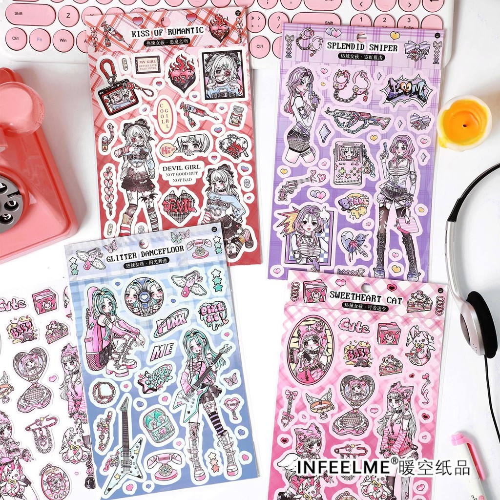 Infeel Me Comic Hot Girl Series Deco Sticker 热辣女孩系列不干胶哑膜贴纸可爱卡通动漫人物手帐贴画 ...