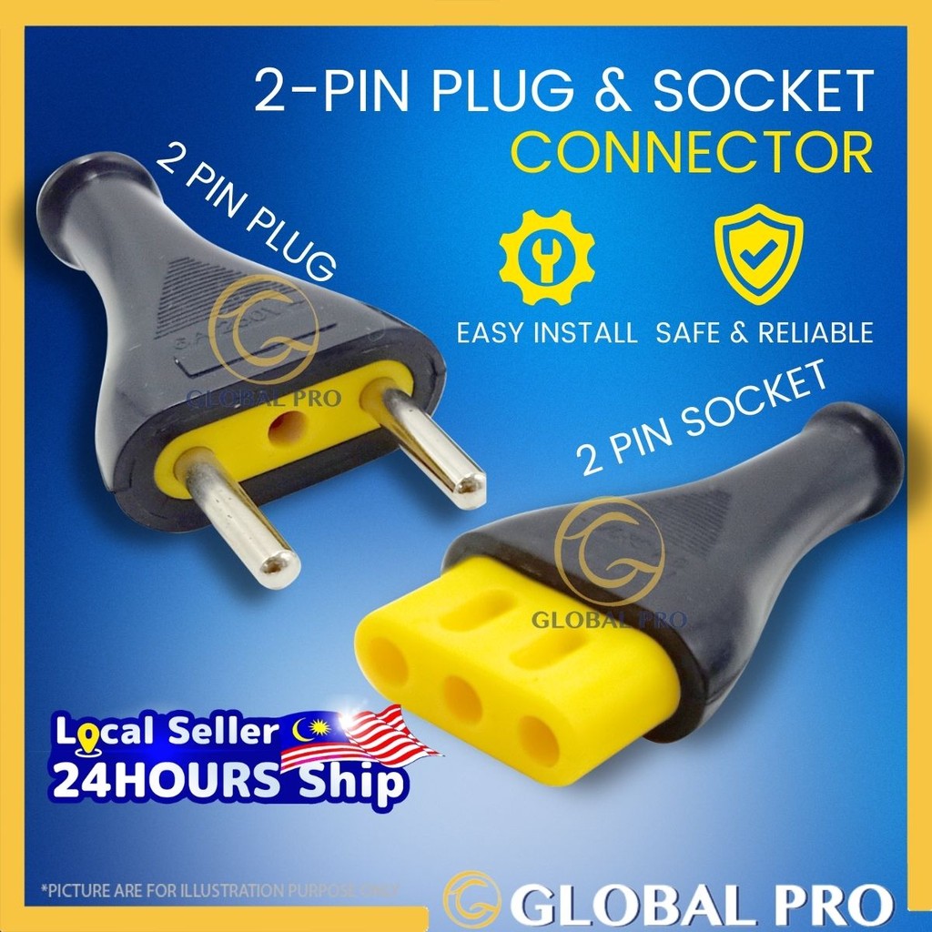 6A 250V 2 Pin Plug Male / Female DIY Plug 2 Pin Socket Plug Connector ...