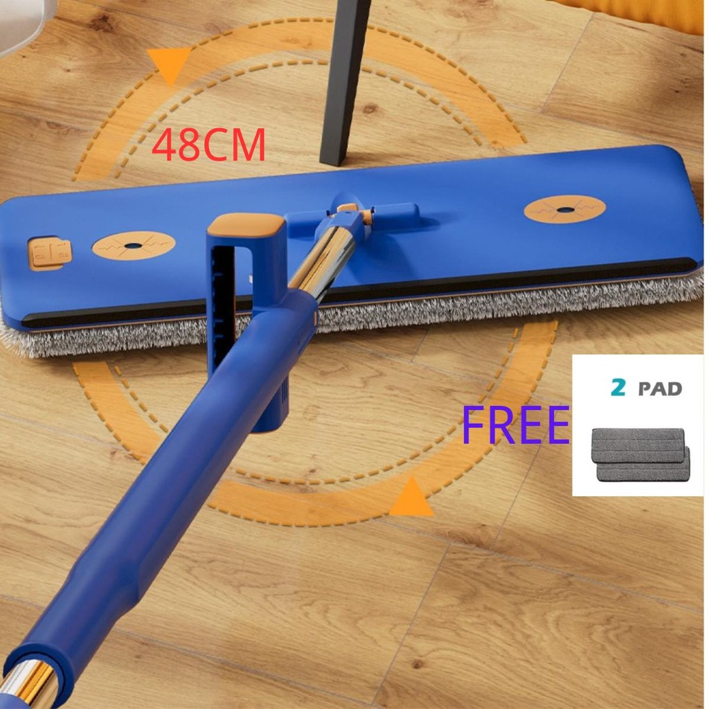 48CM Self-Wringing Mop Hands-Free Squeeze Mop with 2 Microfiber Pads ...