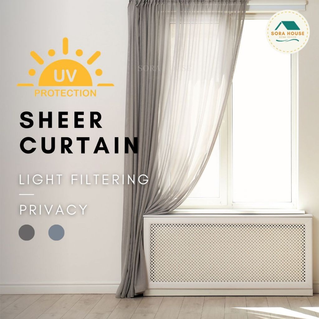 SORA White Gray Sheer Curtain Sliding Door Langsir Window Tulle Curtain ...