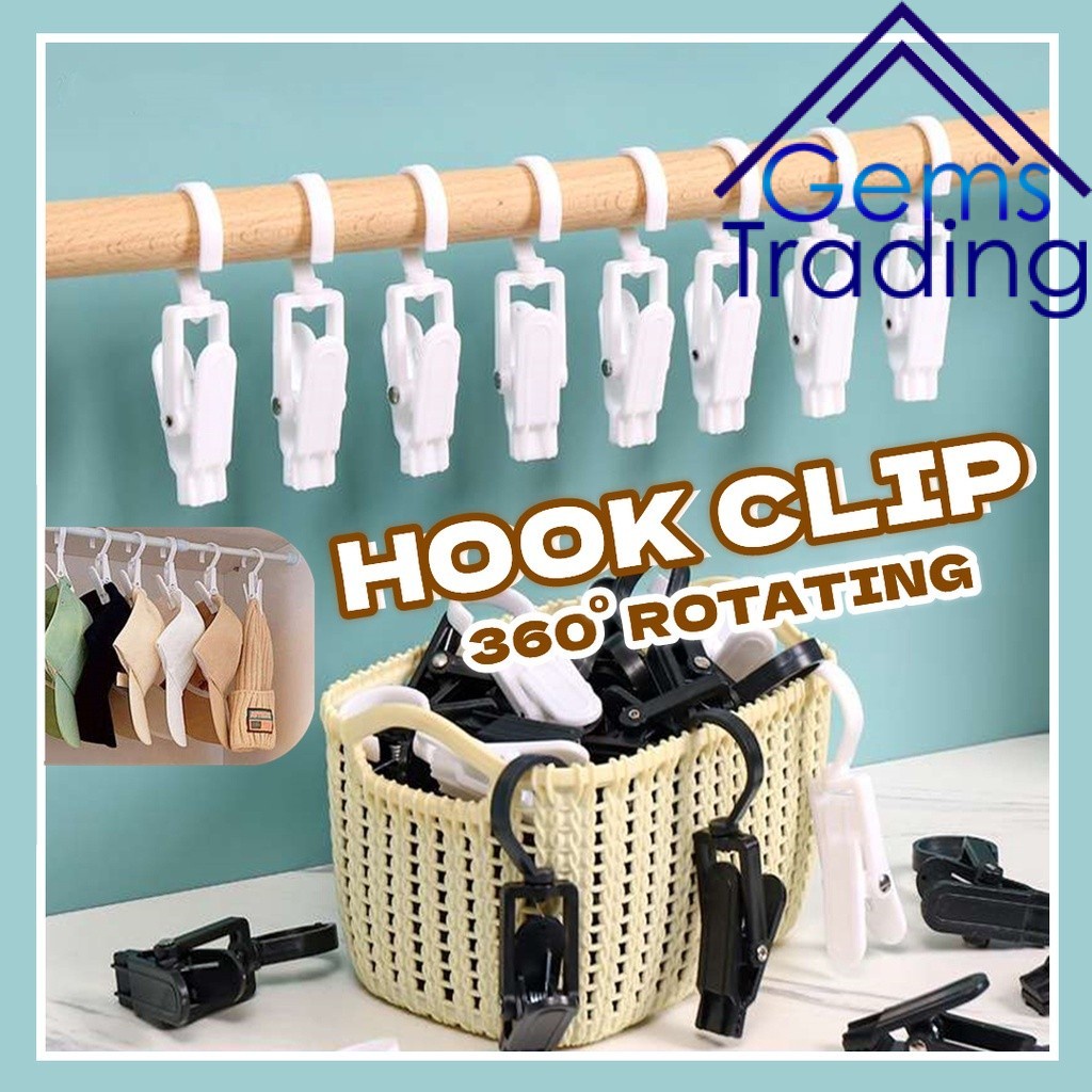 360 Rotating Hook Clip Multipurpose Clothespins Hanging Clothing Hanger ...