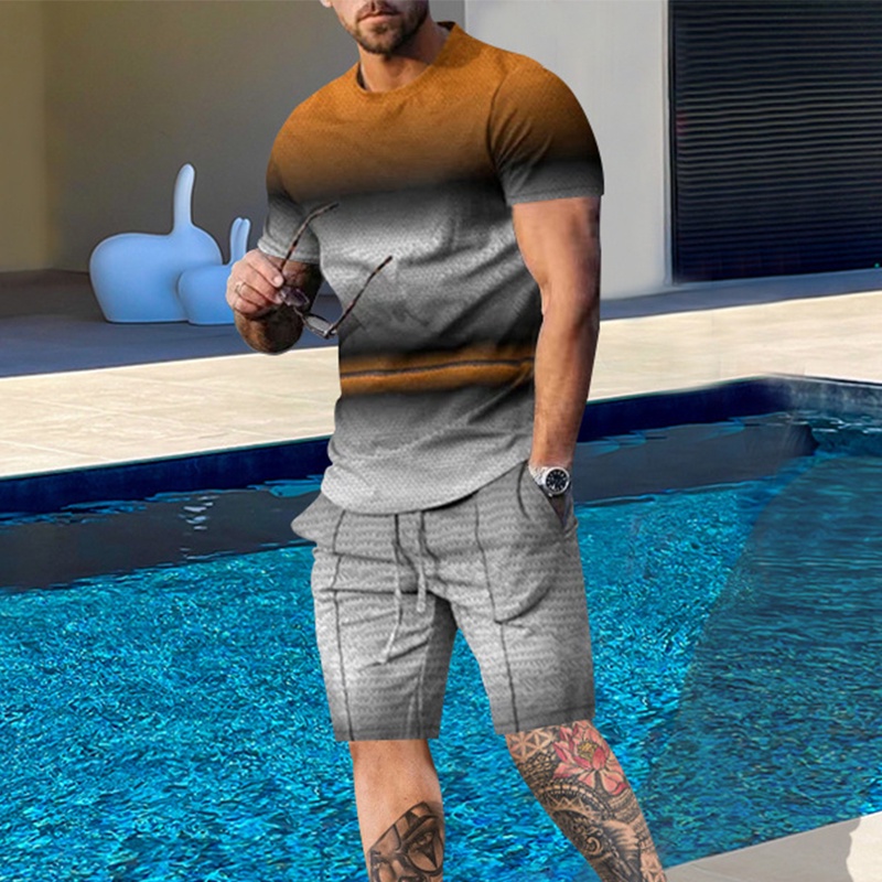 Men Suit Summer 2-piece Set Men Short Outfit T-shirt Shorts Pants Sets ...