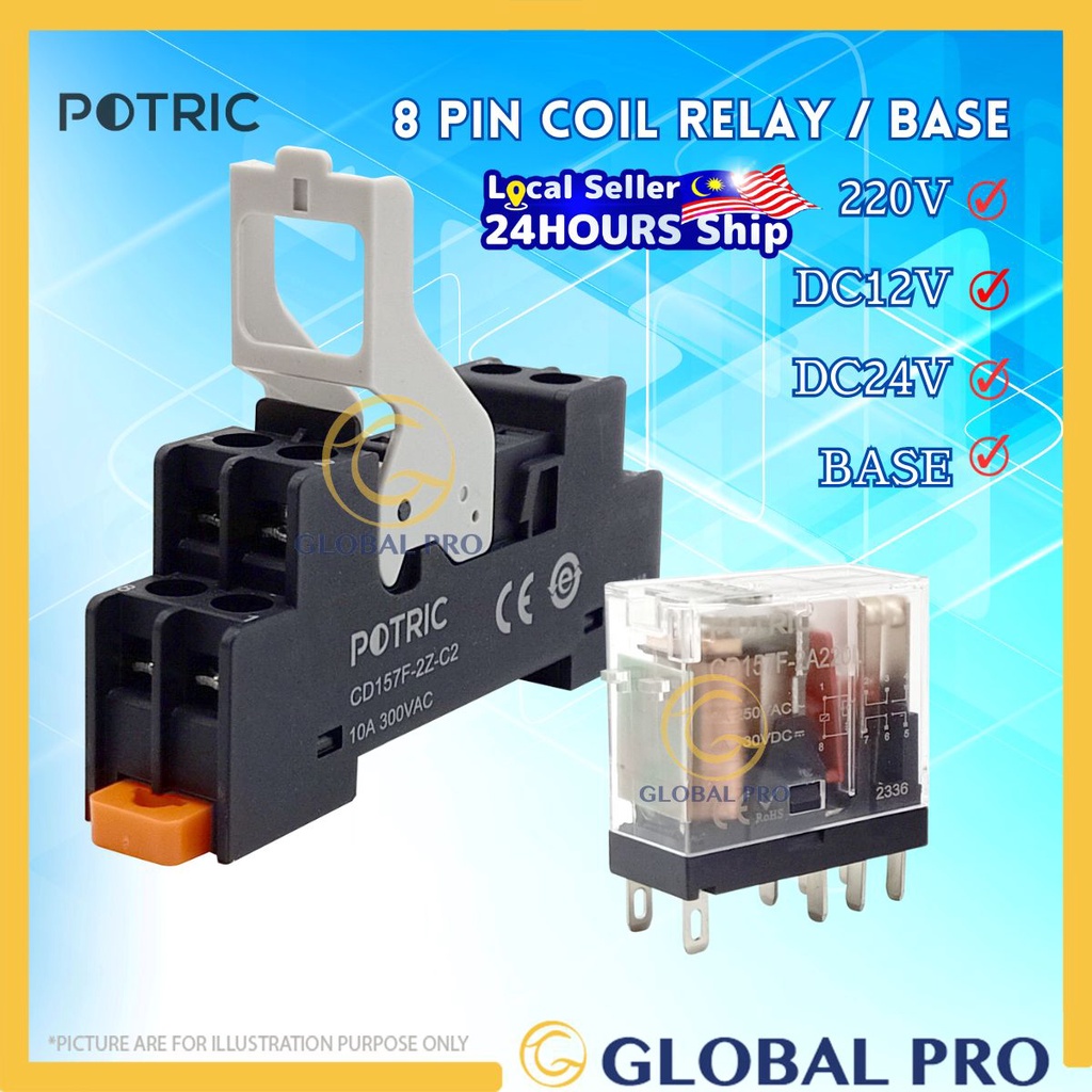 CD157F-2Z Relay Socket Relay Base Electronic Component Coil Voltage AC220V DC24V DC12V ...