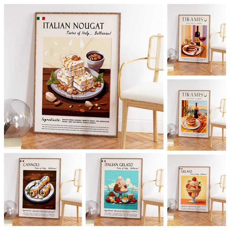 Italian food Dessert poster Canvas painting wall art ice cream Pictures ...