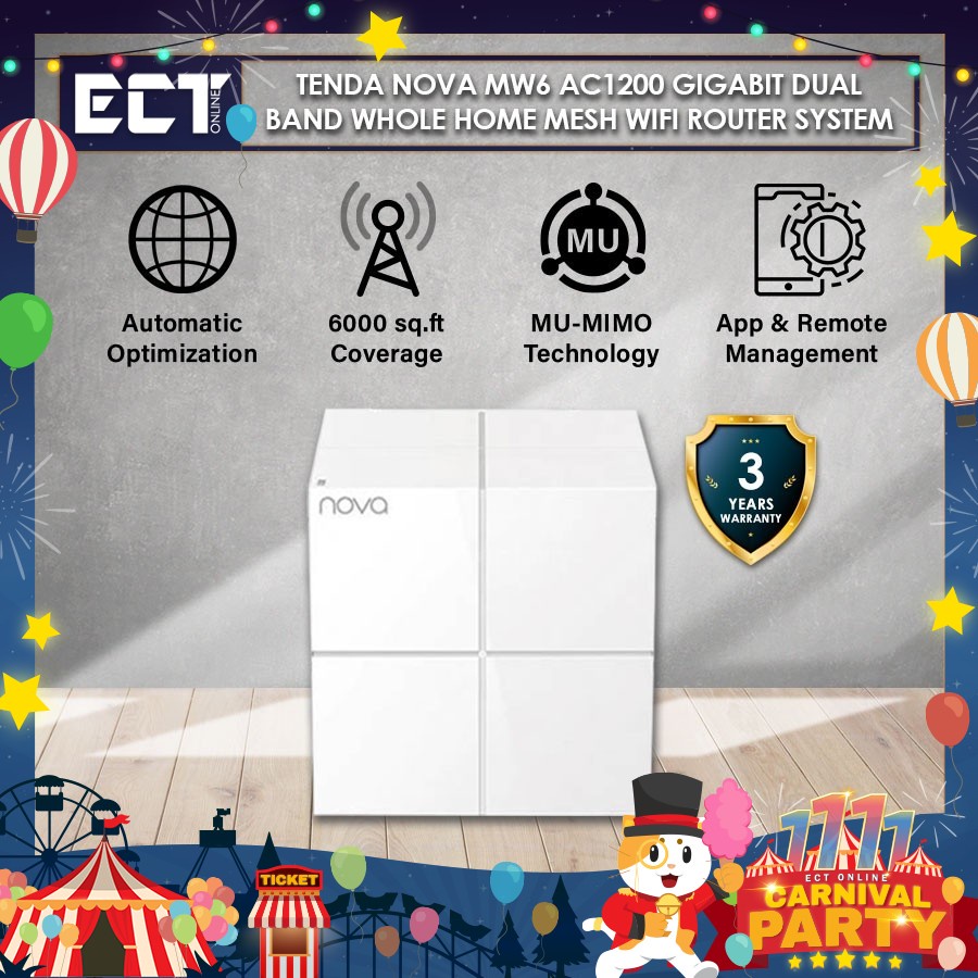 Tenda Nova MW6 AC1200 Gigabit Dual Band Whole Home Mesh Wifi Router System (1 Pack / 2 Pack / 3 ...