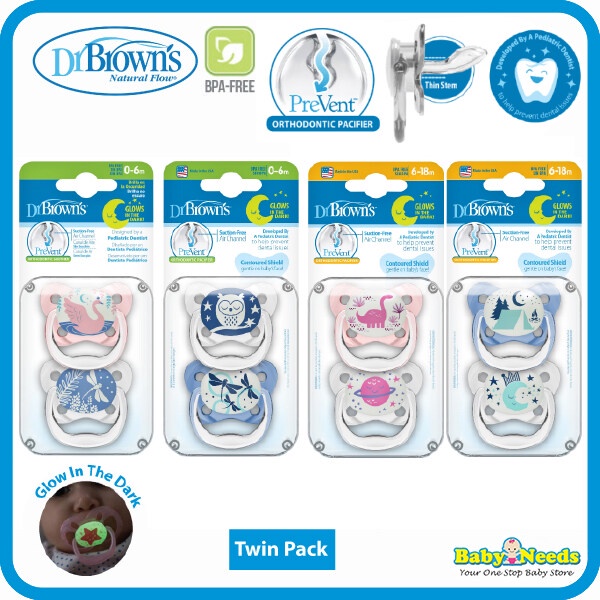 Dr Brown's Prevent Orthodontic Soother Baby Pacifier Glow In The Dark ...