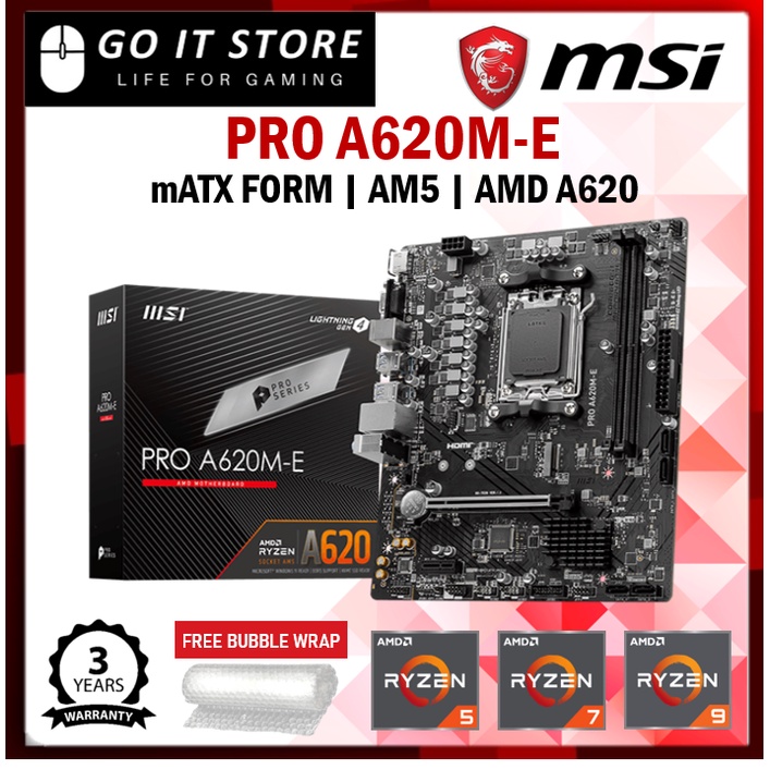 MSI PRO A620M-E AM5 mATX Gaming Motherboard + AMD Ryzen 7000 Series ...