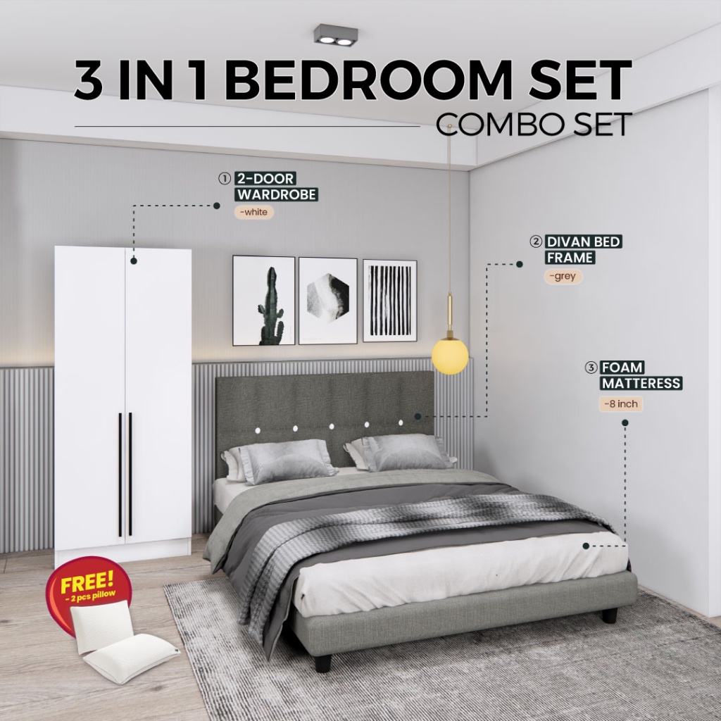 [FREE DELIVERY] TILAN/5 Feet Bedroom Set/Set Bilik Tidur/Almari Baju ...