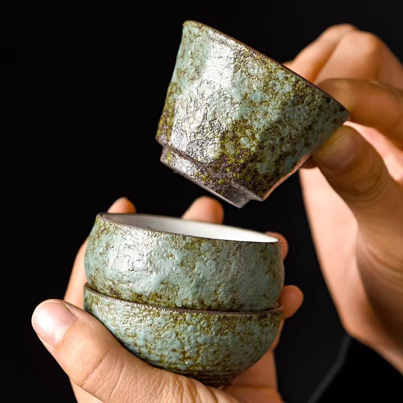 Green Stoneware Teacup Retro Master Cup Japanese Handmade Tea Cup ...