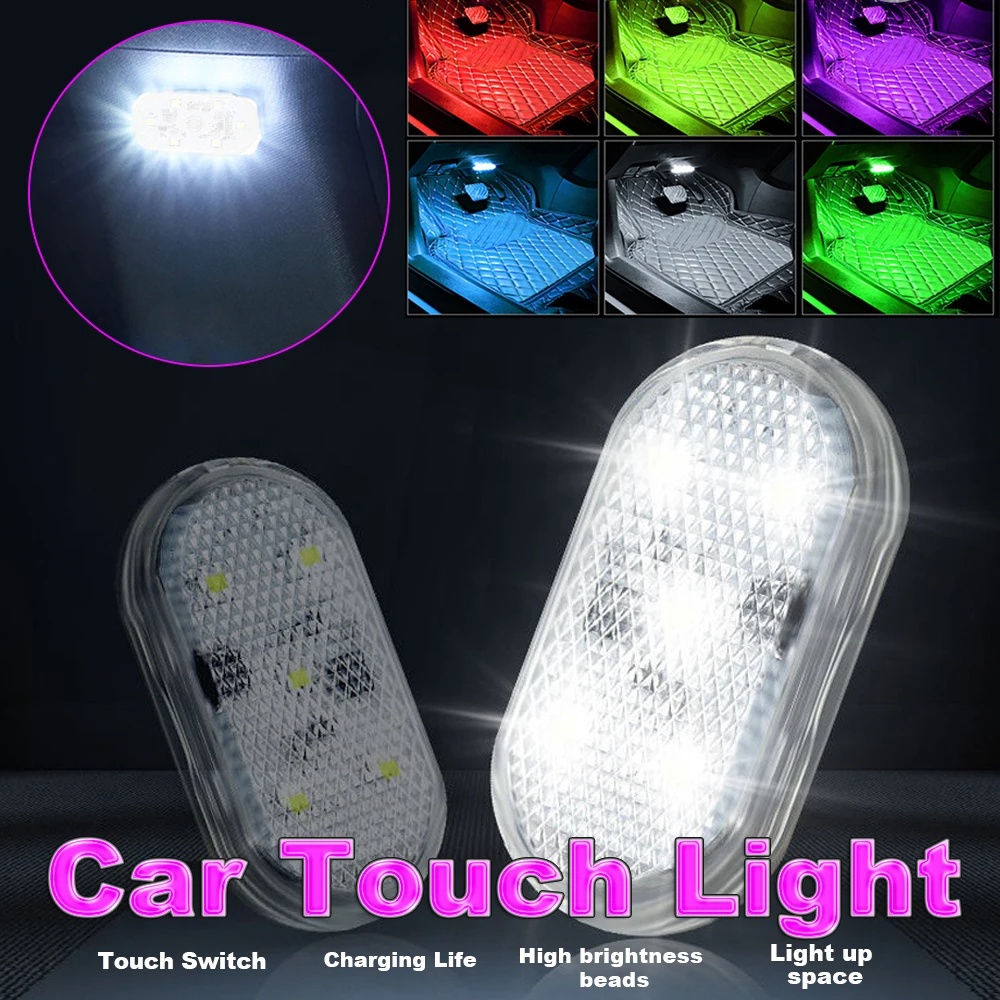 6LED Car Touch Lights Rechargeable Auto Interior Dome Light Roof ...