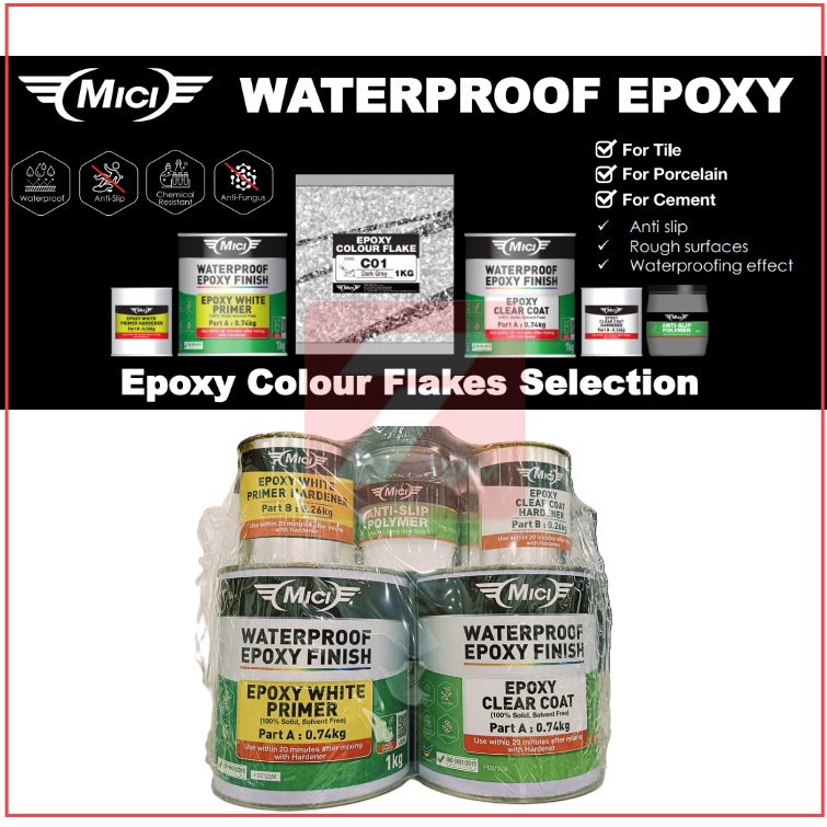 MICI Waterproof Epoxy + Epoxy Flakes (Set) Toilet Tile Floor Waterproof ...