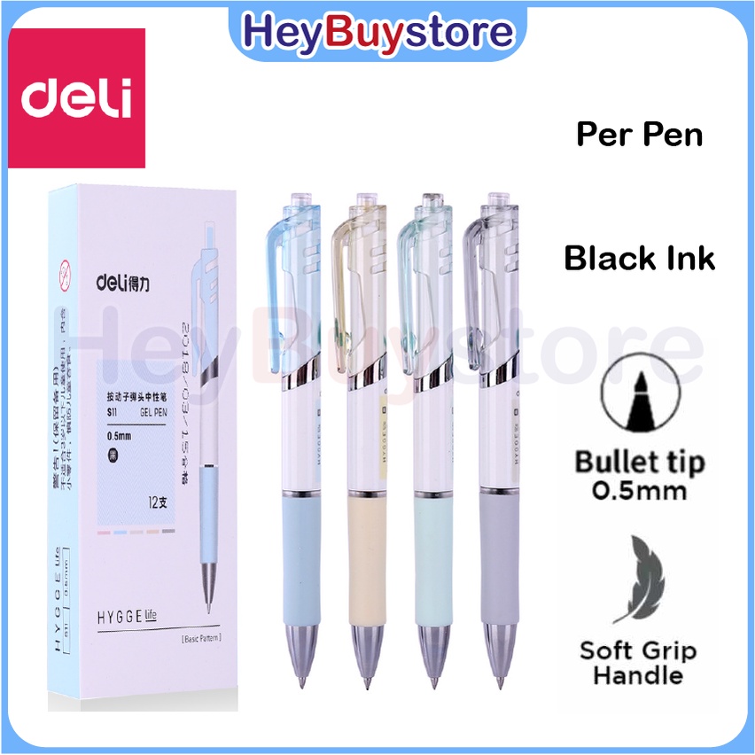 Deli Black Gel Ink Lineflow Pen Bullet Tip 0.5mm Fast Dry Smooth ...