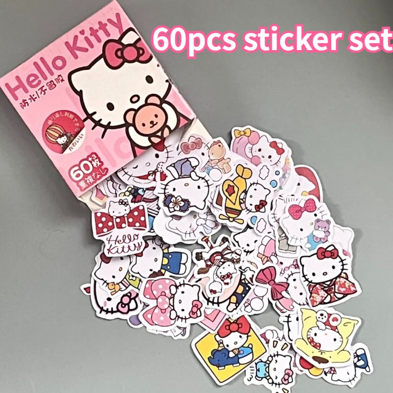 60pcs Cute Hello Kitty Sticker Set Anime Pompompurin Sanrio Handbook ...