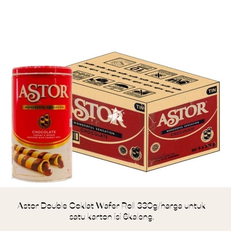 Astor Double Coklat Wafer Roll 330g/harga untuk satu karton isi 6kaleng ...