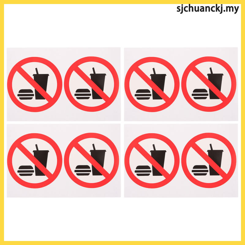 4pcs No Food Or Drink Allowed Sticker Set Warning Sign No Food Or Drink ...