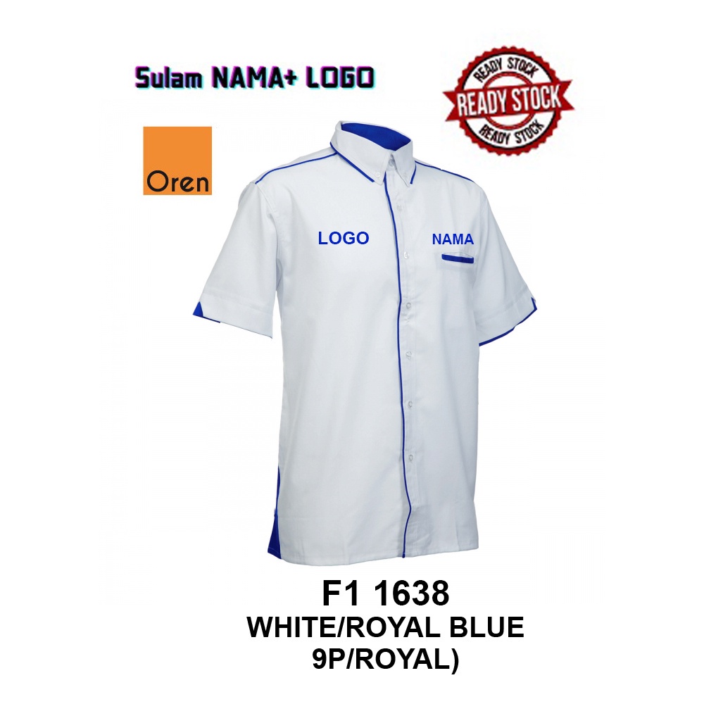 BAJU KORPORATE PUTIH LINE ROYAL BLUE LENGAN PENDEK F11638 JENAMA OREN ...