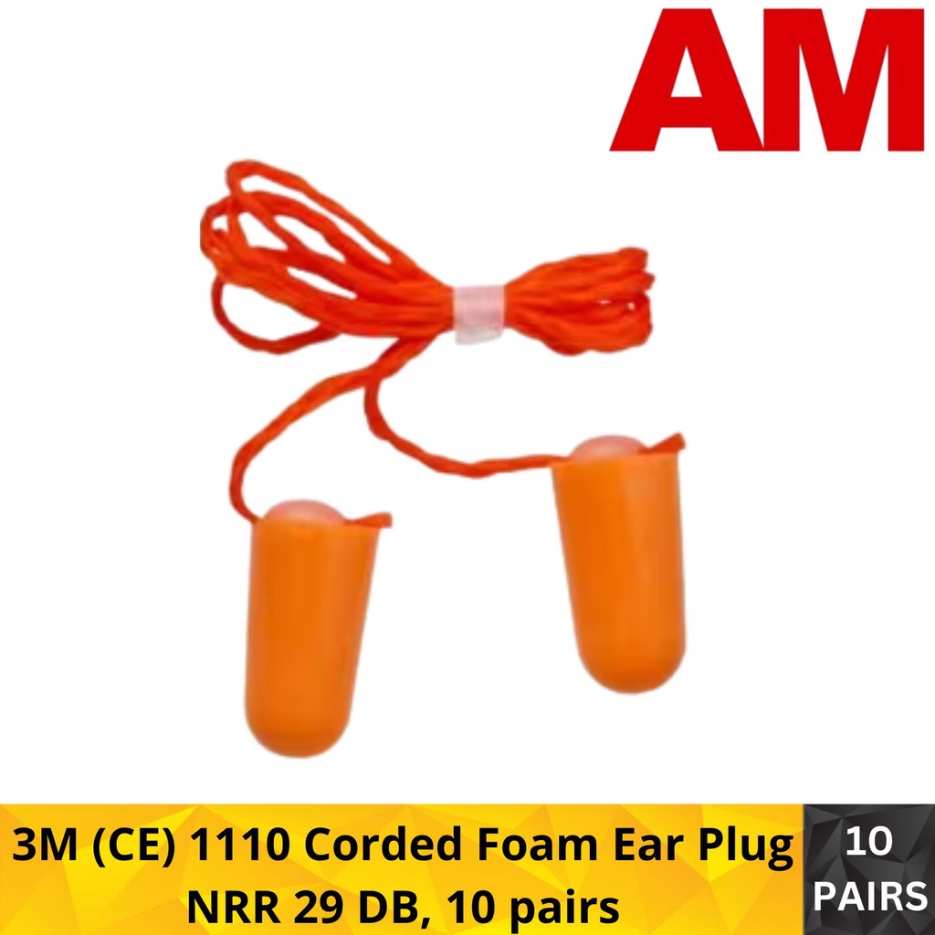 3M™ (CE) 1110 Corded Foam Ear Plug NRR 29 DB, 10 pairs | Shopee Malaysia