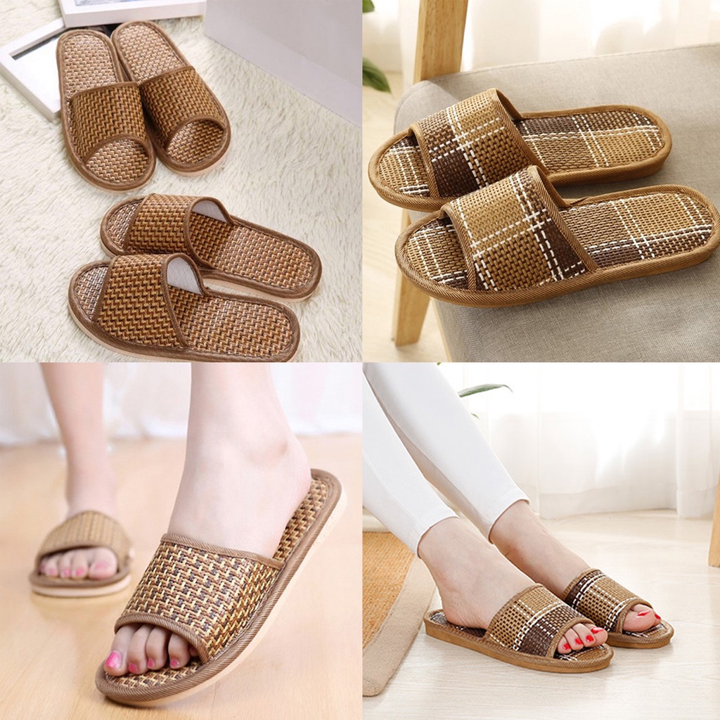 1Pair Rattan Slippers For Women Men Unisex Indoor Bamboo Weaving Linen ...
