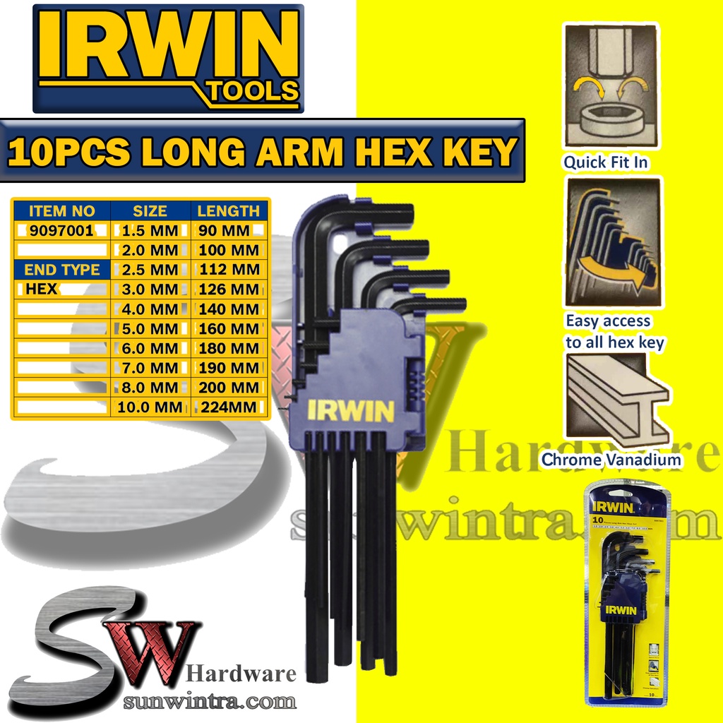 IRWIN 10PC Metric Long Arm Hex Key Set #9097001 Allen Key Set Hex Key ...