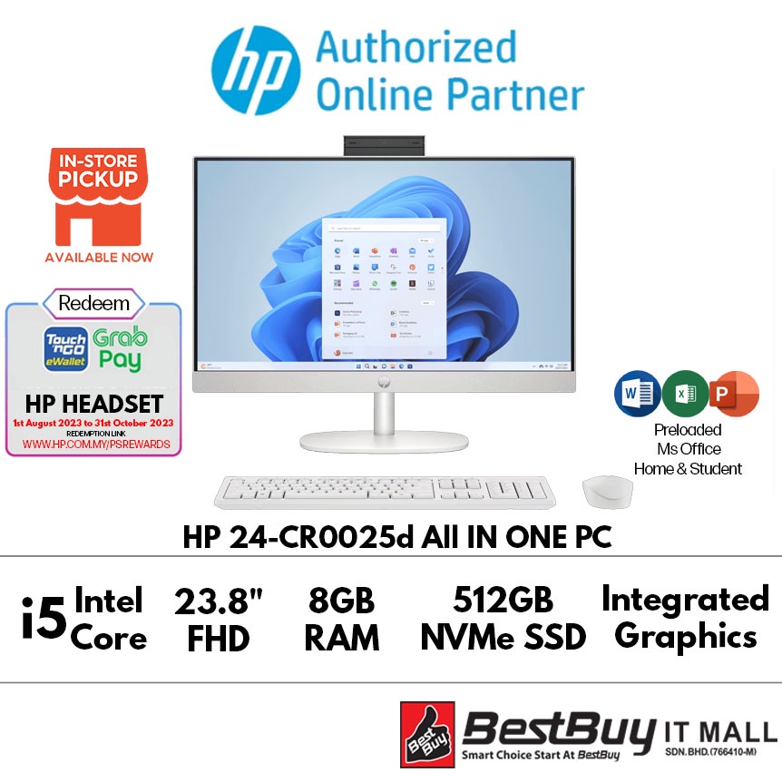 HP All-in-One 24-cr0025d PC 85W19PA 23.8" FHD (Intel® Core™ i5-1335U ...