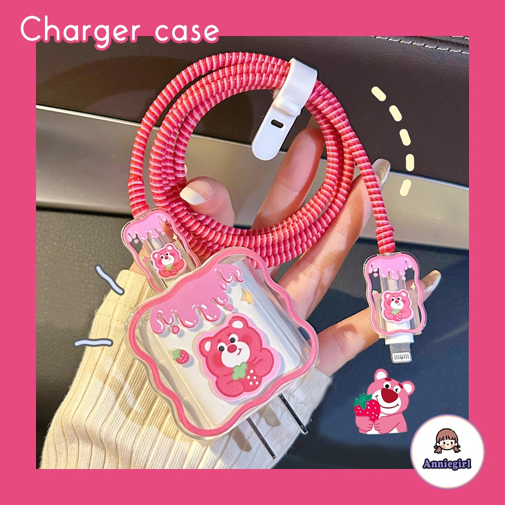 Cartoon Pink Lotso Bear Strawberry Charging Head Protective Cover for ...