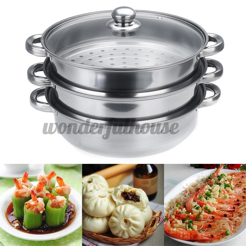 Yzz>1/2/3 Tier Stainless Steel Steamer Set Hob Steam Kitchen Food ...