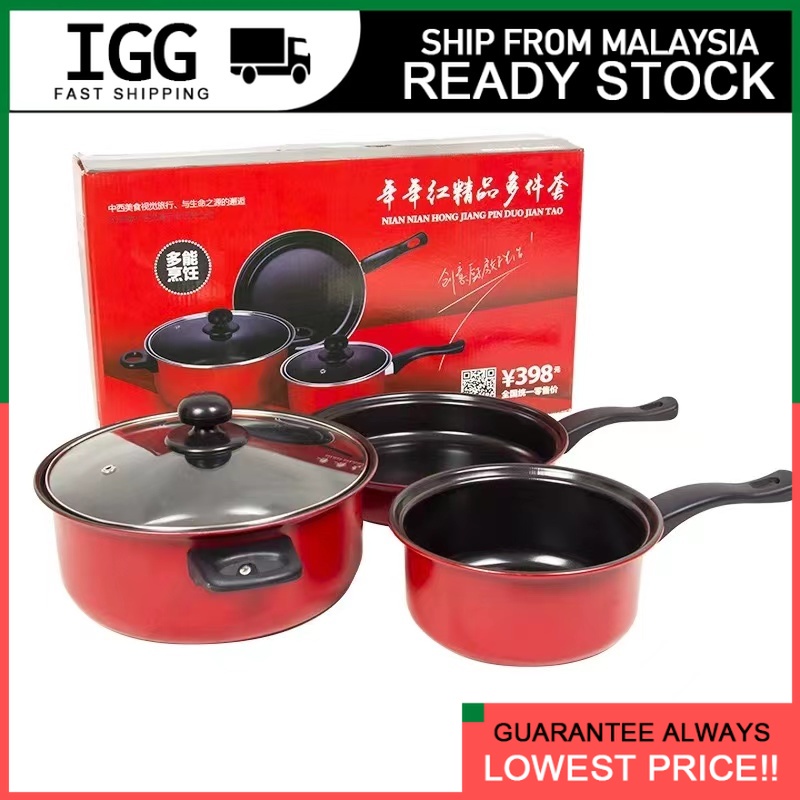 3Pc Carbon Steel Nonstick Cookware Set, Pots & Pans, Dishwasher Safe ...