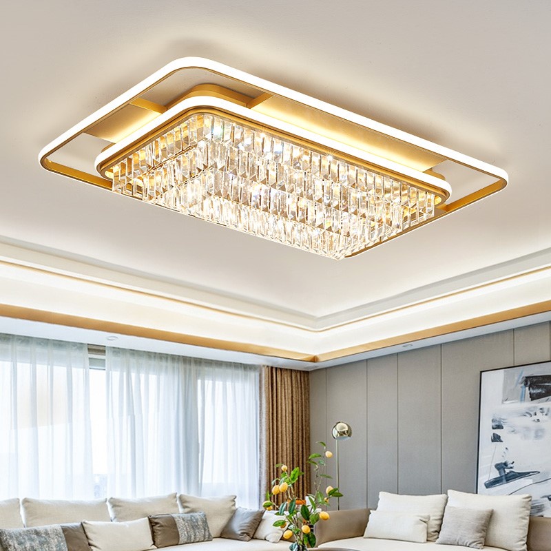 Living Room Led Ceiling Chandelier Light K9 Crystal Rectangle Square ...
