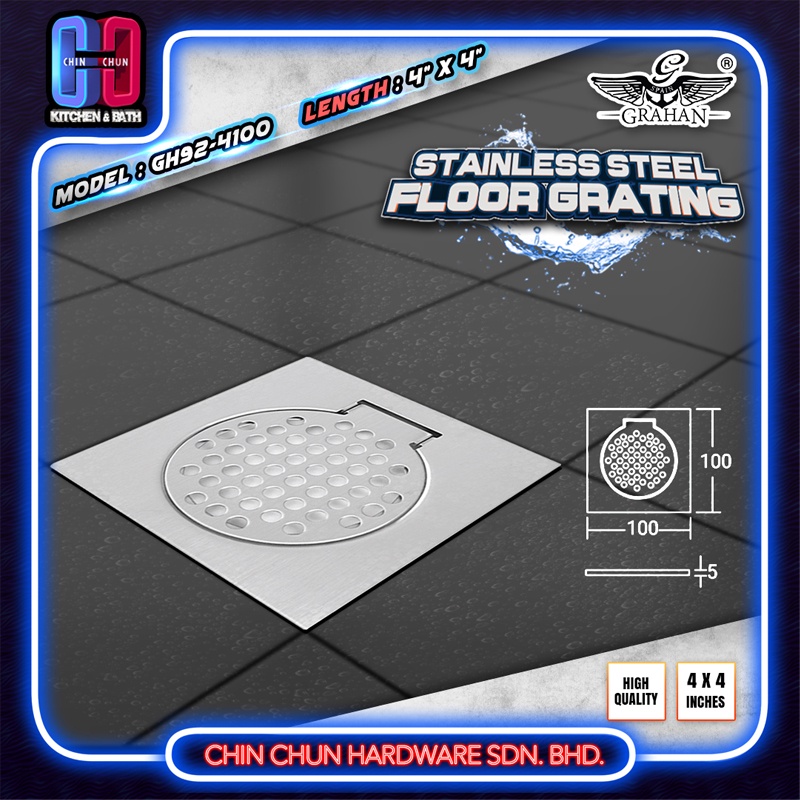 4" X 4" GRAHAN GH92-4100 S/STEEL FLOOR GRATING | 6" X 6" GRAHAN GH92 ...