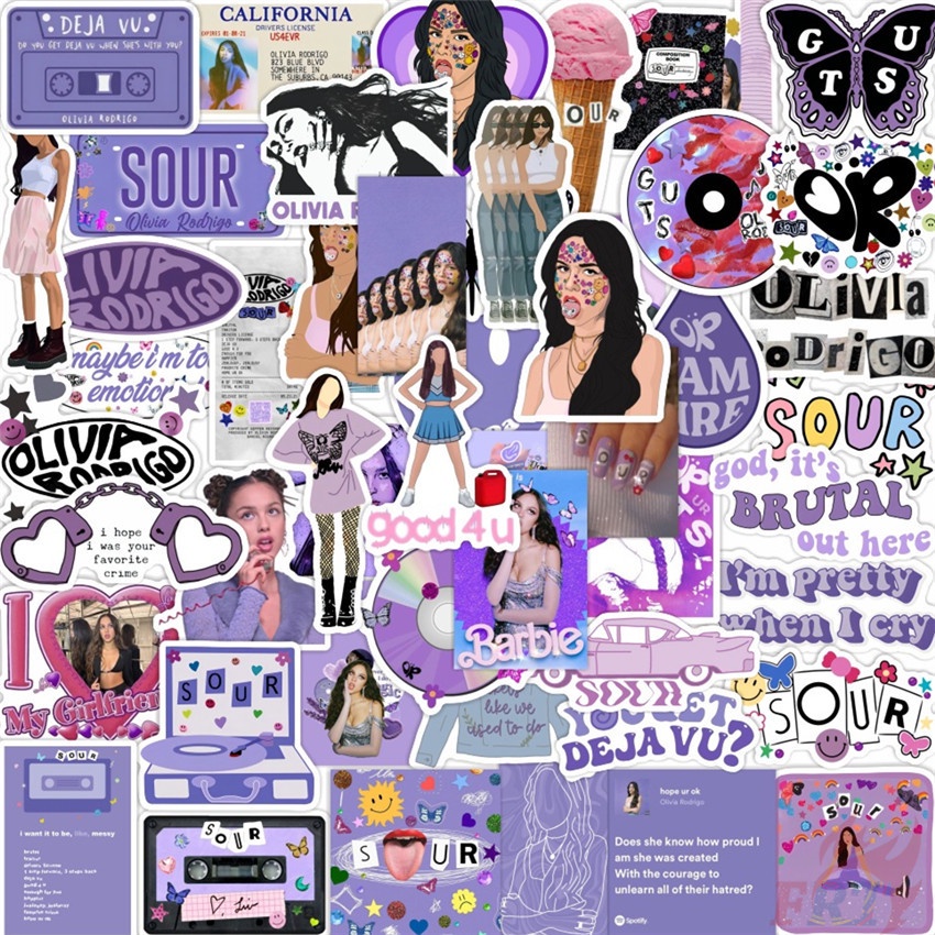 50Pcs/Set Olivia Rodrigo . Purple Music Album ♬ Sour Series 01 Stickers ...